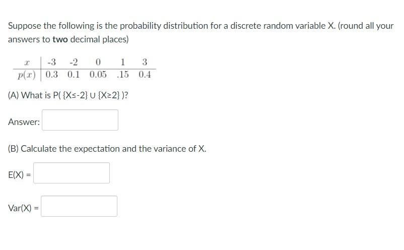 Solved Suppose the following is the probability distribution | Chegg.com
