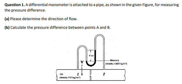 Solved Question 1. A differential manometer is attached to a | Chegg.com