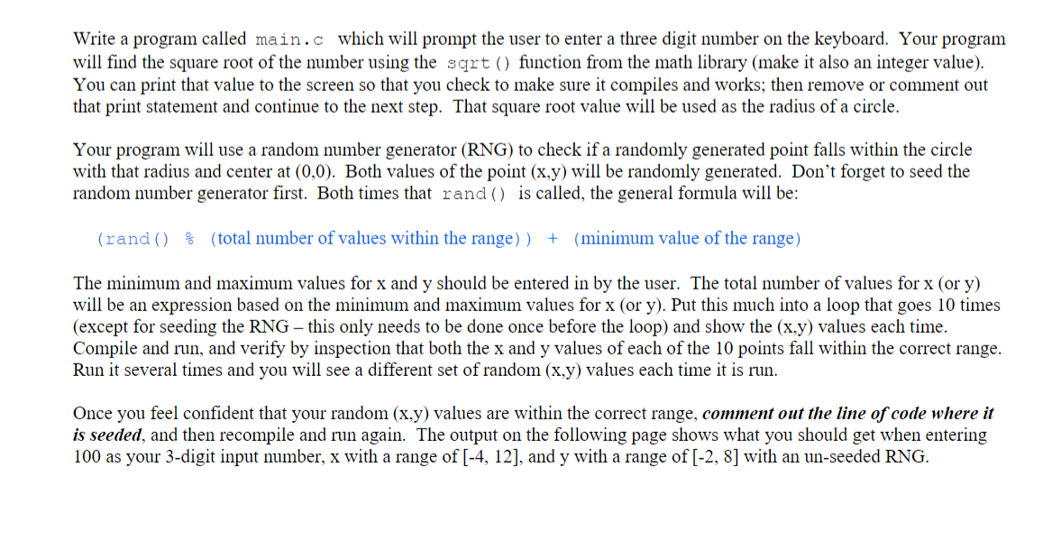 Solved Write a program called main.c which will prompt the | Chegg.com