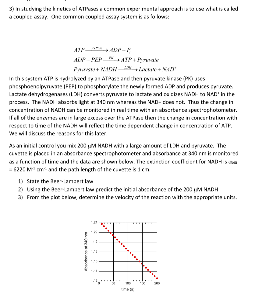 Solved 3) In studying the kinetics of ATPases a common | Chegg.com