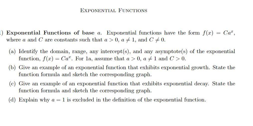 Solved EXPONENTIAL FUNCTIONS 1) Exponential Functions of | Chegg.com