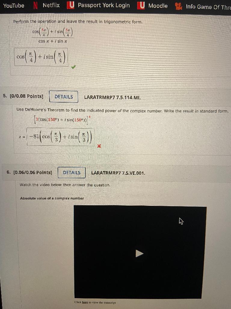 Solved YouTube Netflix U Passport York Login Moodle Info | Chegg.com