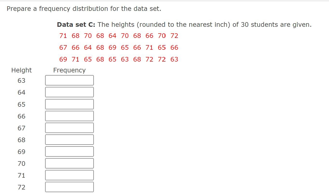 Solved Prepare a frequency distribution for the data set. | Chegg.com