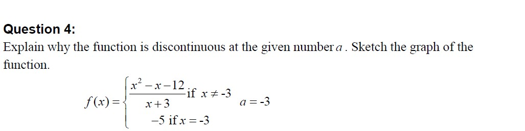 Solved Question 4: Explain why the function is discontinuous | Chegg.com