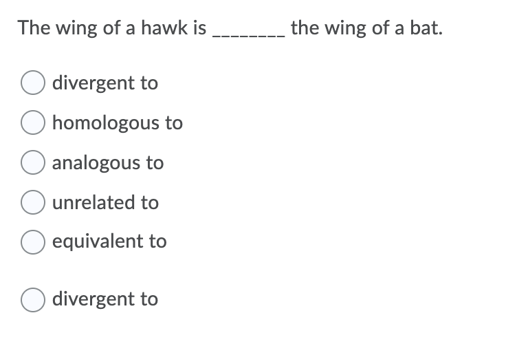 Solved The wing of a hawk is the wing of a bat. divergent to | Chegg.com