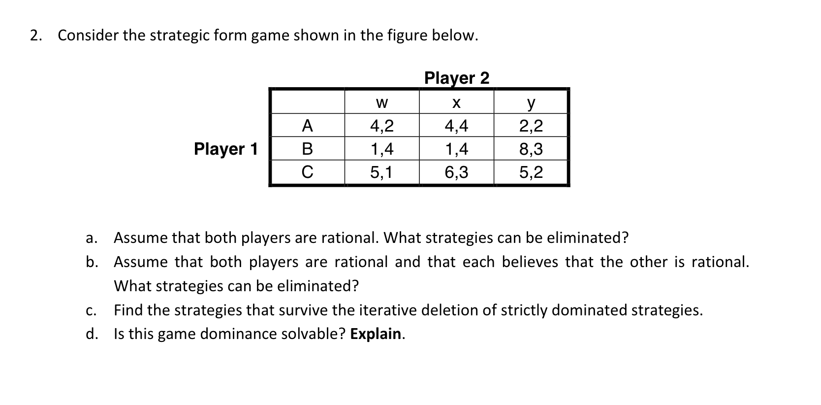 Solved 2. Consider the strategic form game shown in the | Chegg.com