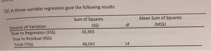 13] A three-variable regression gave the following | Chegg.com