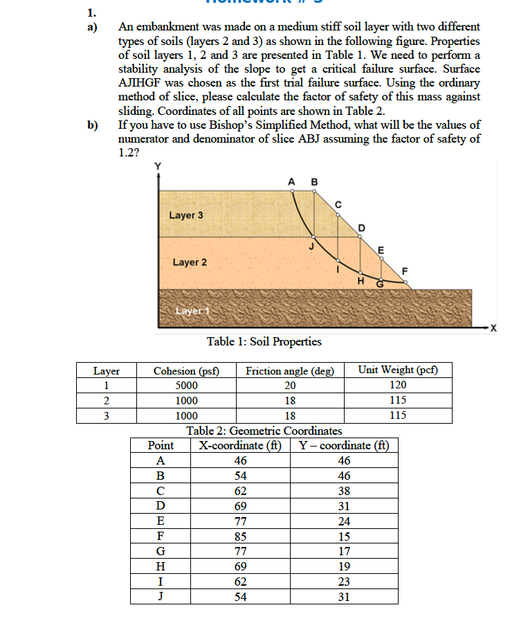 Solved 1. a) An embankment was made on a medium stiff soil | Chegg.com
