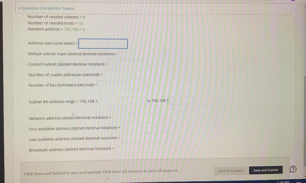 Solved Question Completion Status Number Of Needed Subnets 