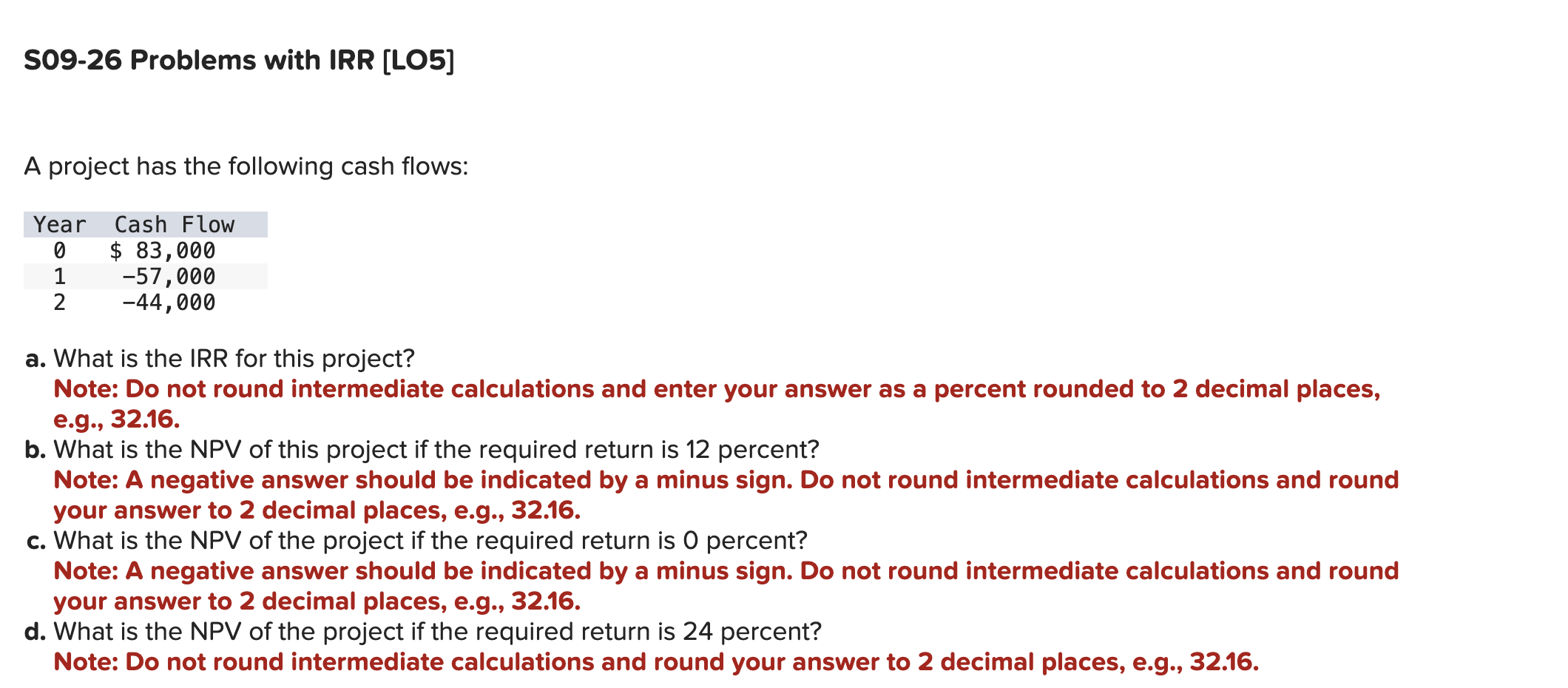 S09-26 ﻿Problems with IRR [LO5]A project has the | Chegg.com