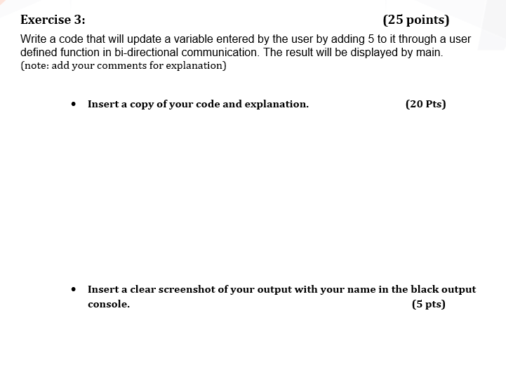 Solved Exercise 3: (25 points) Write a code that will update | Chegg.com