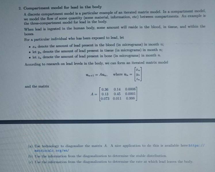 2. Compartment model for lead in the body A discrete | Chegg.com