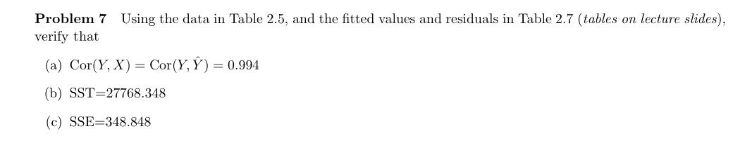 Solved Problem 7 Using the data in Table 2.5, and the fitted | Chegg.com