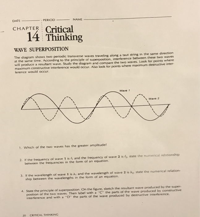 Solved DATE PERIOD NAME CHAPTER Critical 14 Thinking WAVE | Chegg.com