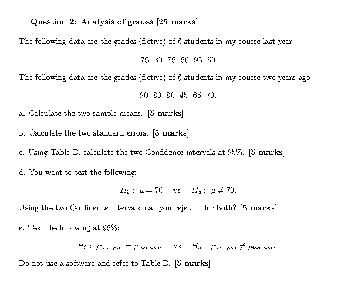 Solved Question 2: Analysis of grades [25 marks] The | Chegg.com