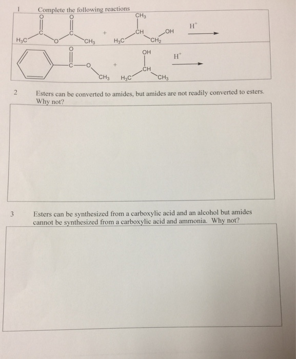 Solved Complete the following reactions Esters can be | Chegg.com