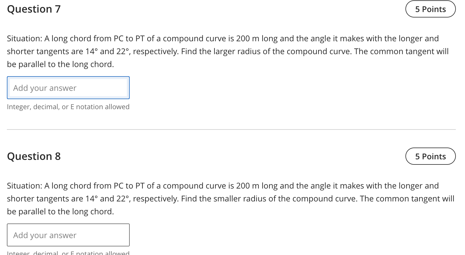 Solved Situation: A long chord from PC to PT of a compound | Chegg.com