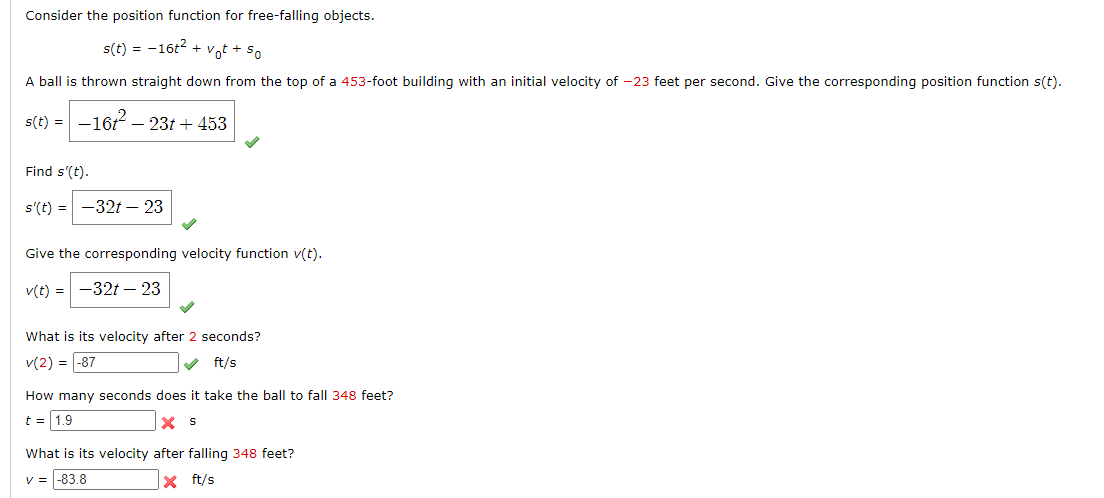Solved Consider The Position Function For Free Falling