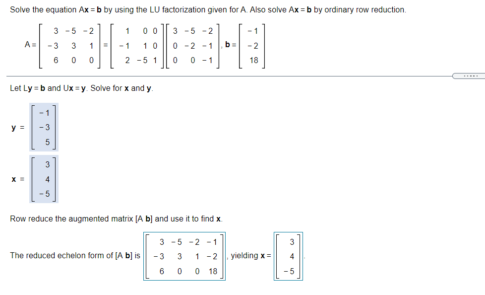 Solved Solve the equation Ax=b by using the LU factorization | Chegg.com