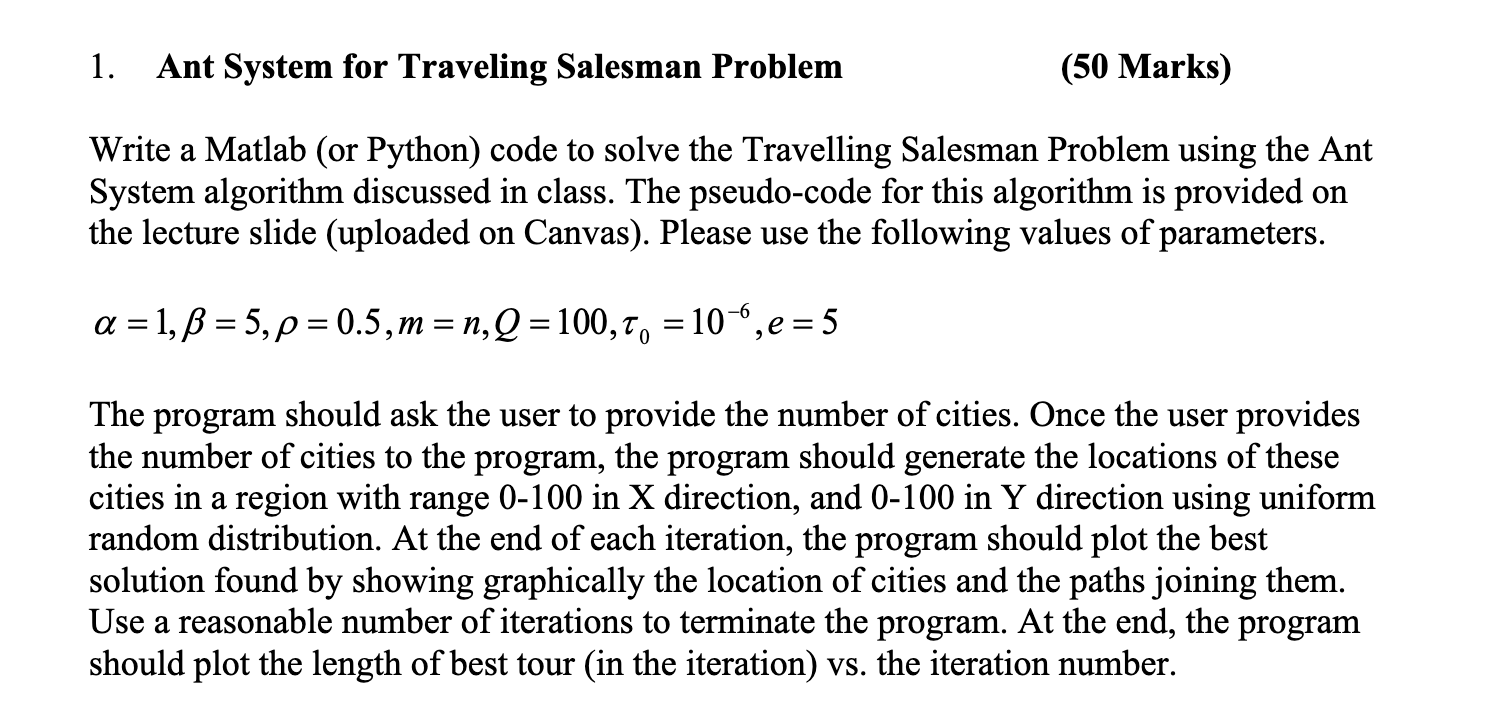Solved Ant System for Traveling Salesman Problem(50 | Chegg.com