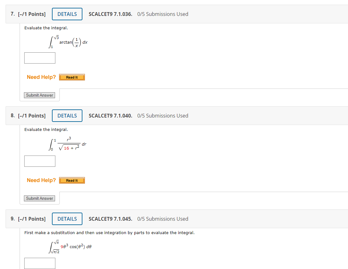 Solved [−/1 Points ] SCALCET9 7.1.036. O/5 Submissions Used | Chegg.com