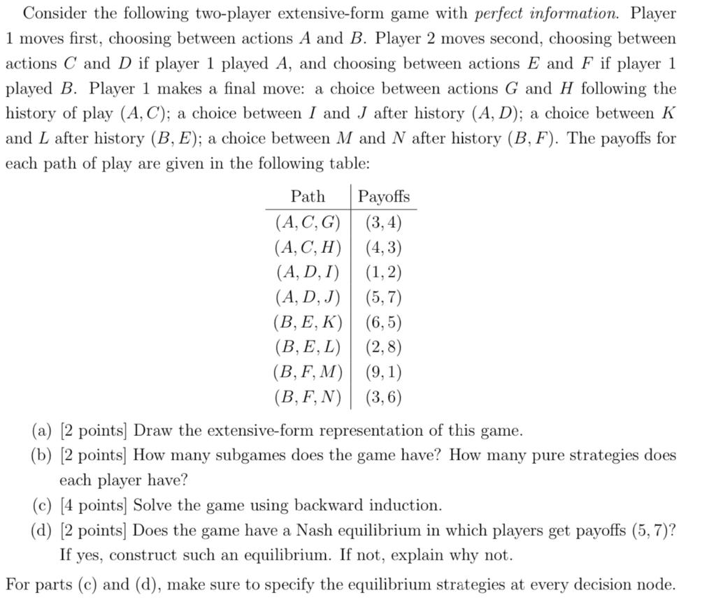 Solved Consider the following two-player extensive-form game | Chegg.com