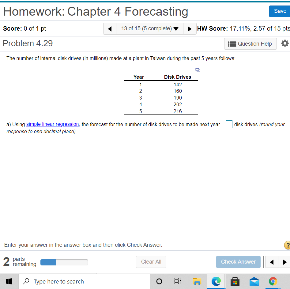 Solved Homework Chapter 4 Forecasting Save Score 0 Of 1 Pt