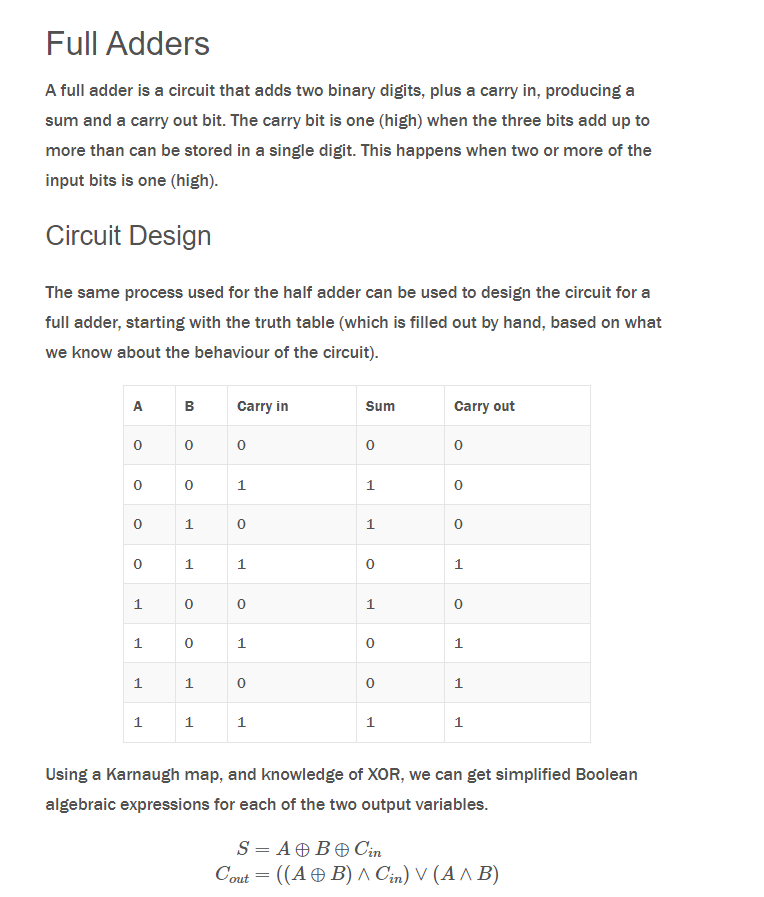 Solved Full Adders A full adder is a circuit that adds two | Chegg.com