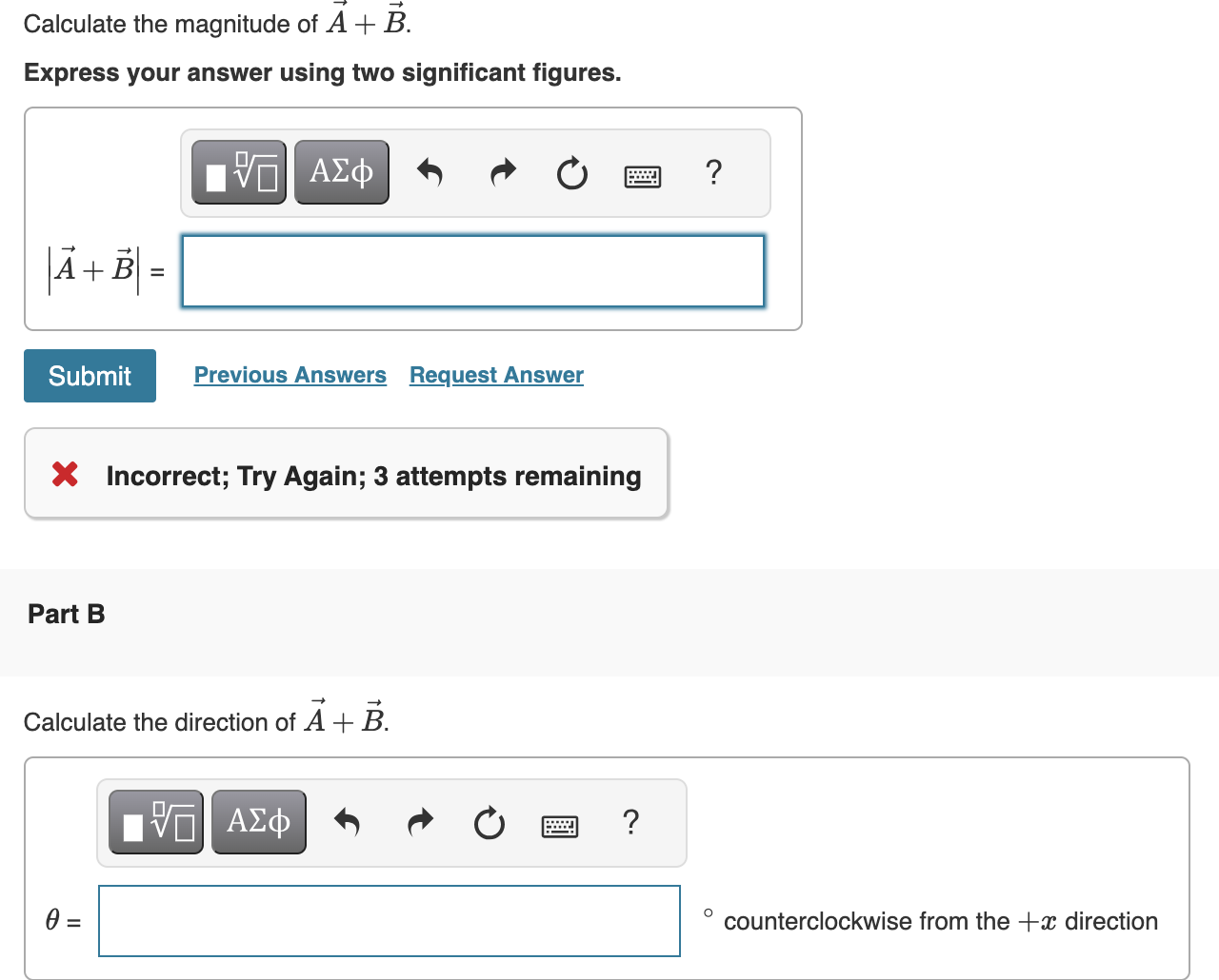 Solved Calculate the magnitude of A−B. Express your answer | Chegg.com