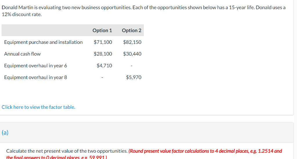 Solved Donald Martin is evaluating two new business | Chegg.com