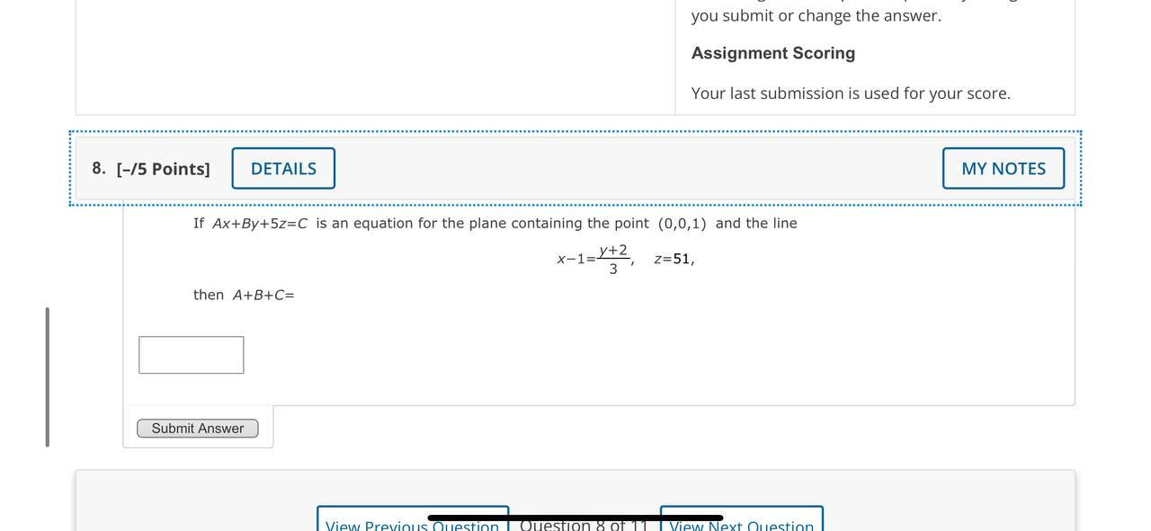 Solved If Ax+By+5z=C is an equation for the plane containing | Chegg.com