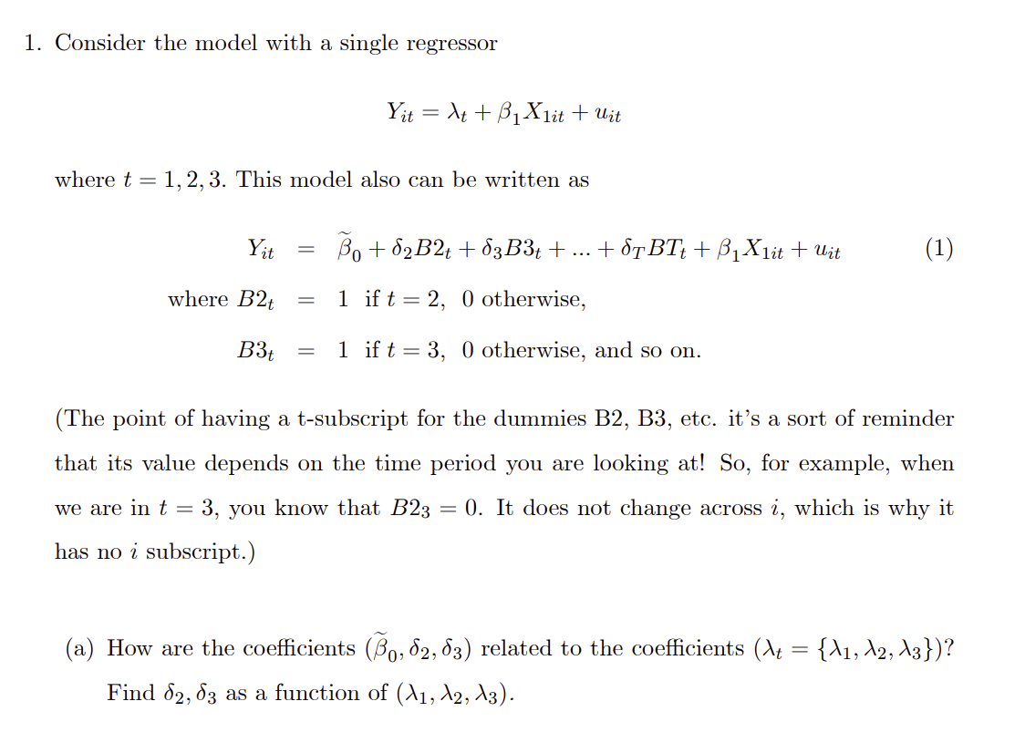 Solved 1. Consider the model with a single regressor | Chegg.com