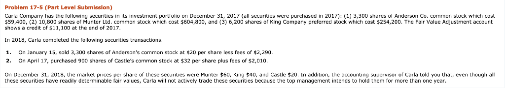 Solved Problem 17-5 (Part Level Submission) Carla Company | Chegg.com