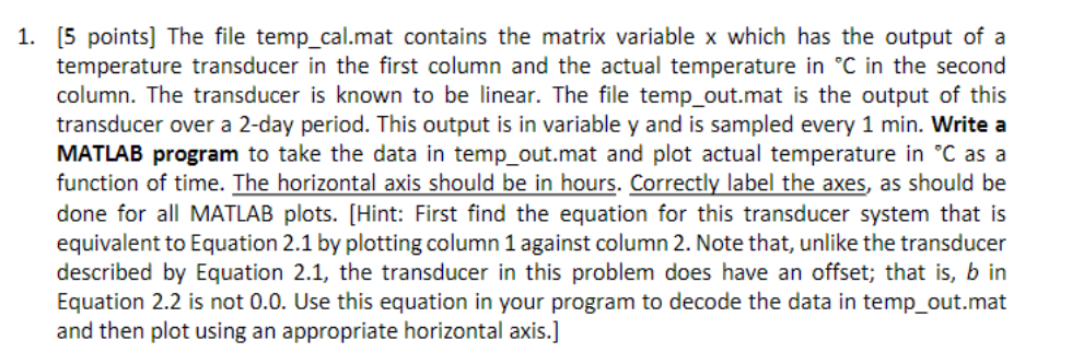 Solved [5 ﻿points] ﻿The file temp_cal.mat contains the | Chegg.com