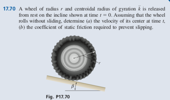 Solved 17.70 A wheel of radius r and centroidal radius of | Chegg.com