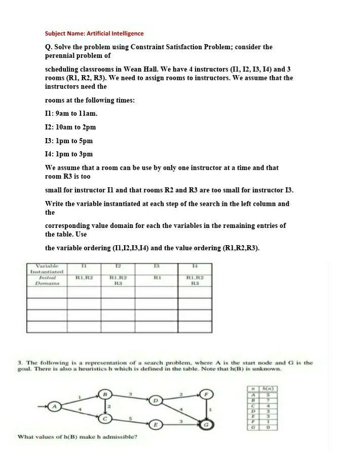 Solved Subject Name: Artificial Intelligence Q. Solve the | Chegg.com