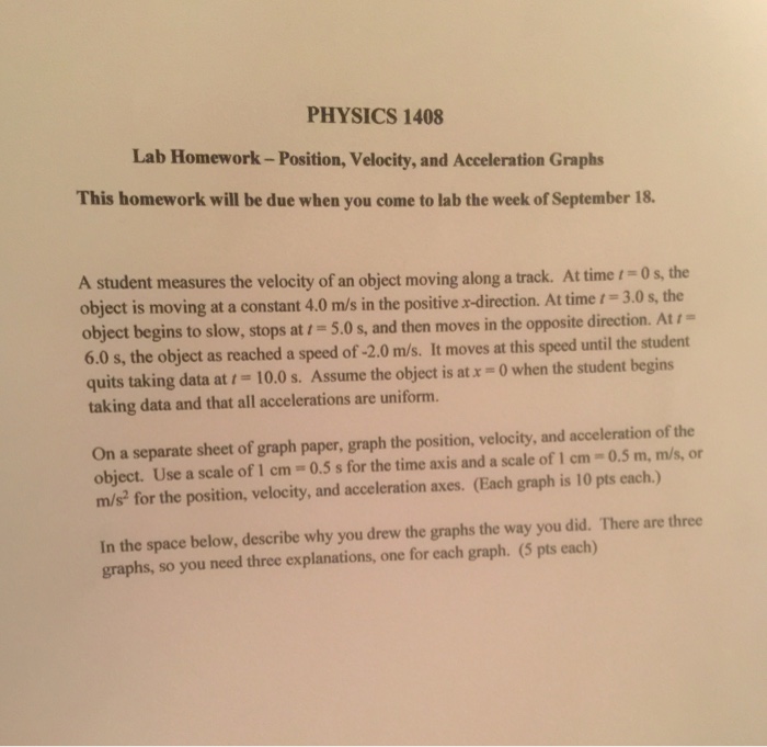 Solved PHYSICS 1408 Lab Homework- Position, Velocity, and | Chegg.com