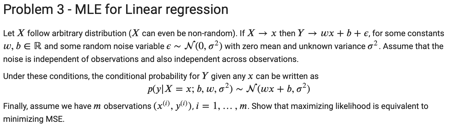 Solved Problem 3 - MLE for Linear regression Let X follow | Chegg.com