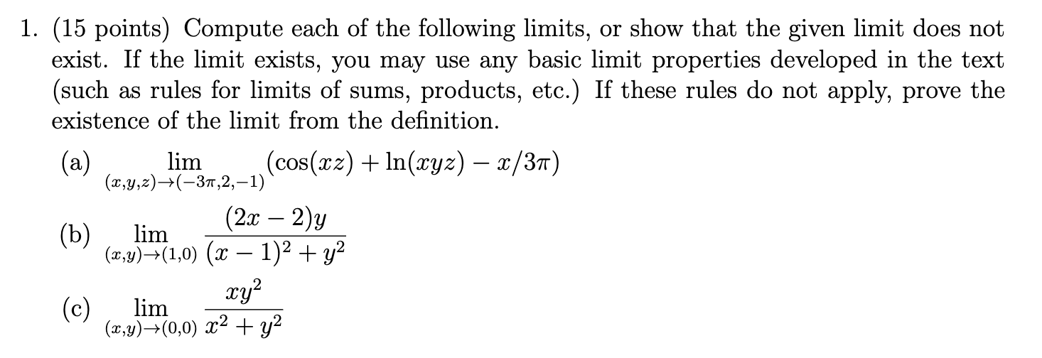 Solved 1. (15 points) Compute each of the following limits, | Chegg.com