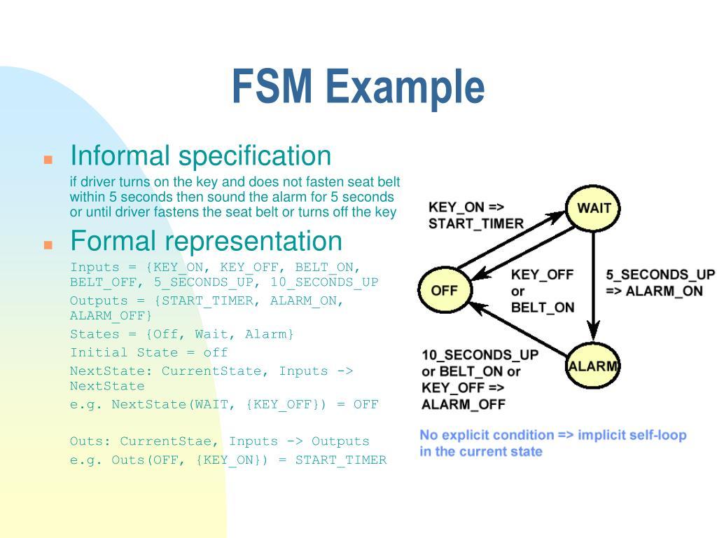 Solved FSM Example Informal specification if driver turns on | Chegg.com