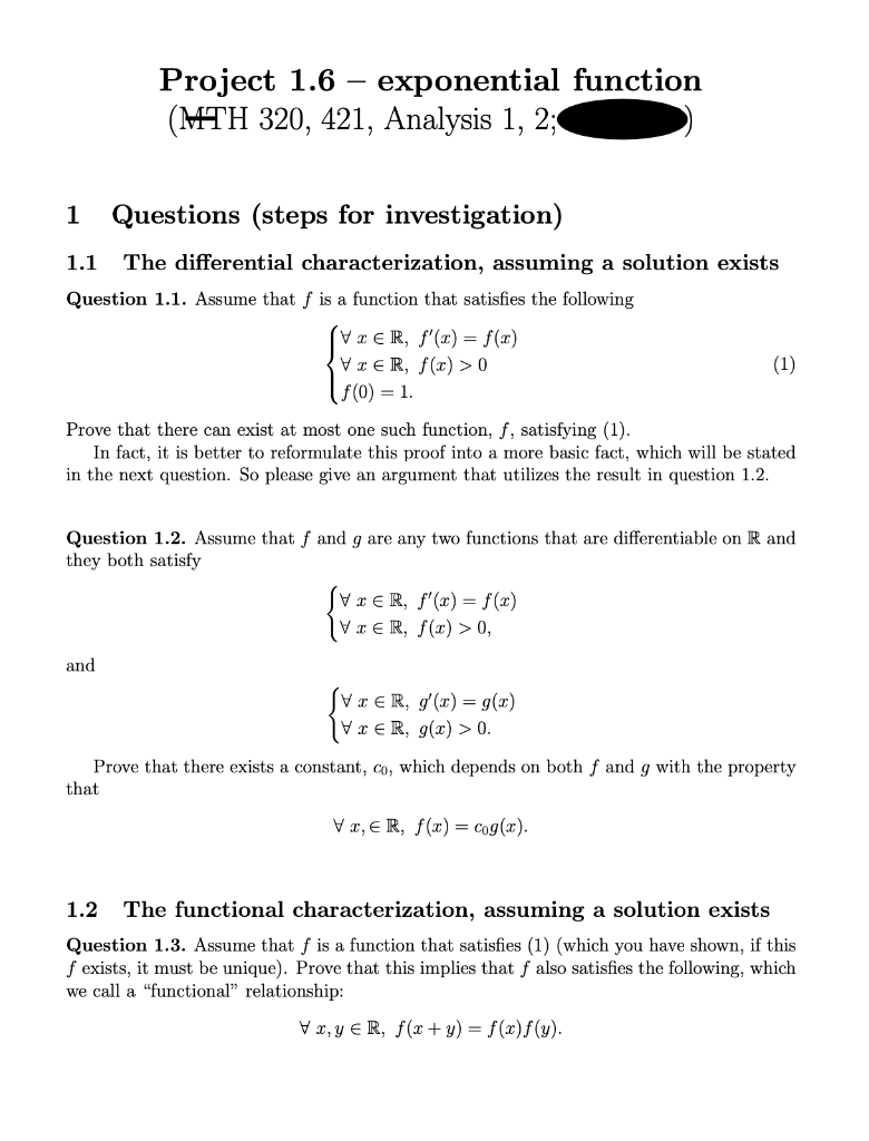 Solved Project 1.6 exponential function (MTH 320, 421, | Chegg.com