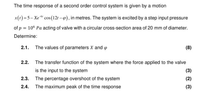 Solved The time response of a second order control system is | Chegg.com