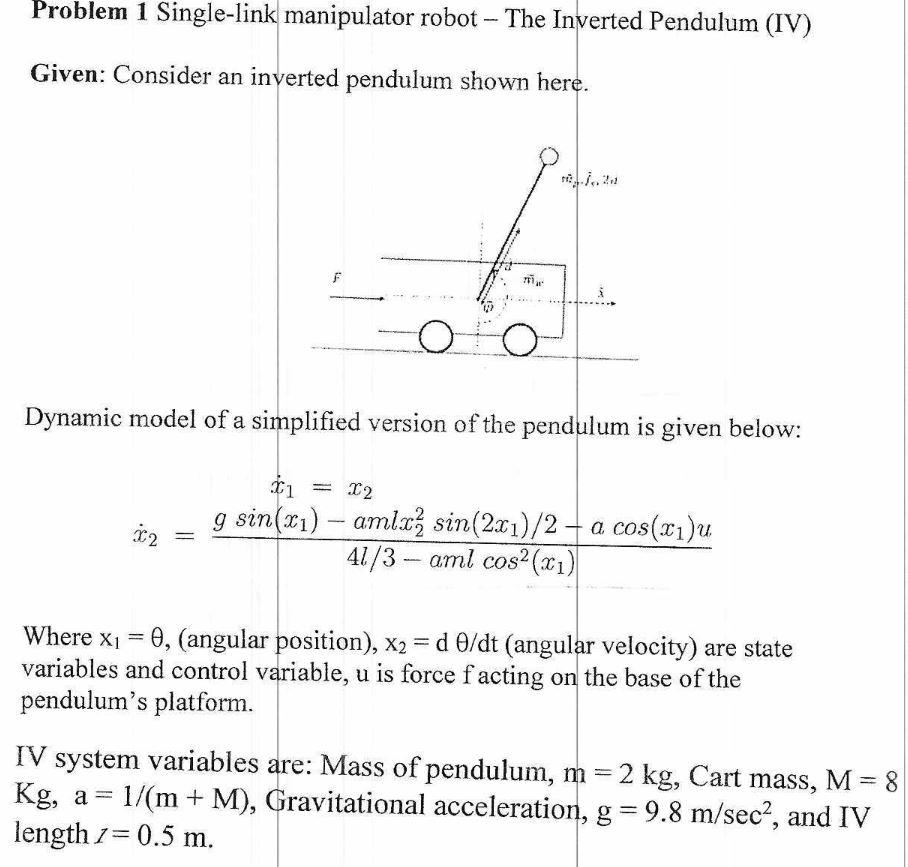 Problem 1 Single-link manipulator robot - The | Chegg.com
