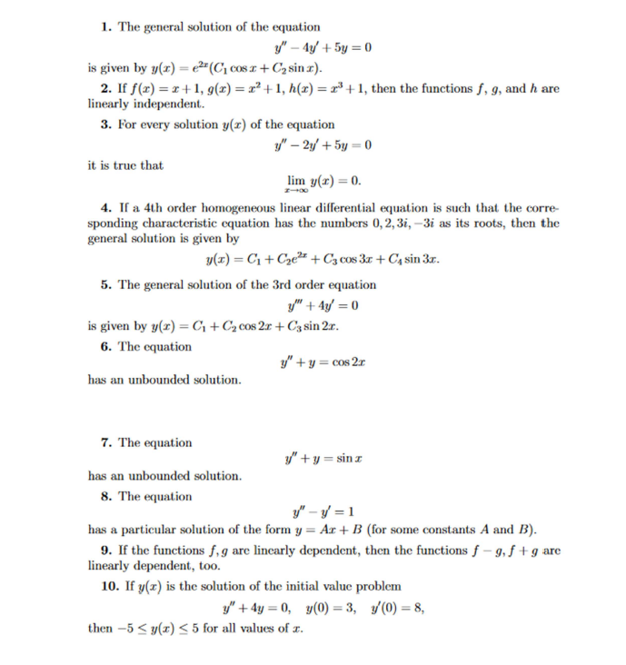 Solved 1. The general solution of the equation y′′−4y′+5y=0 | Chegg.com