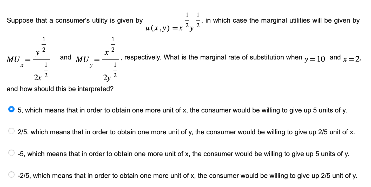 Solved Suppose that a consumer's utility is given by | Chegg.com