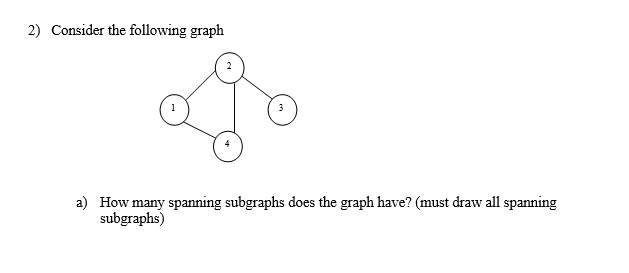 Solved 2) Consider the following graph a) How many spanning | Chegg.com