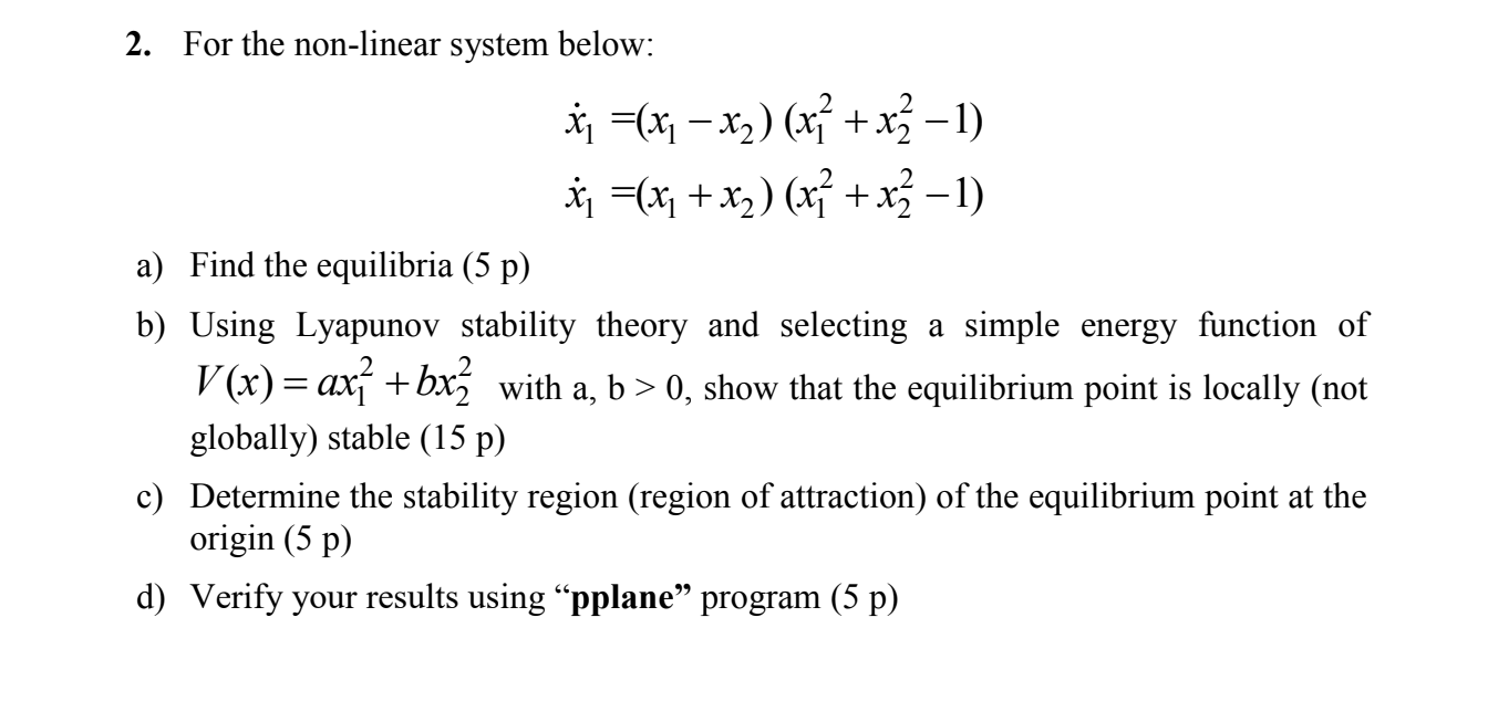 Solved 2. For the non-linear system below: | Chegg.com