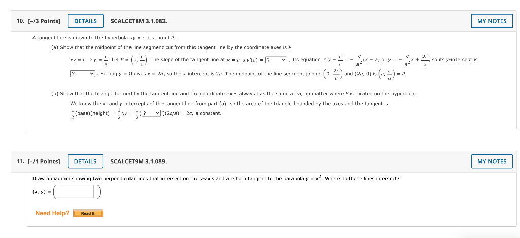 Solved 10. (-/3 Points) DETAILS SCALCET8M 3.1.082. MY NOTES | Chegg.com