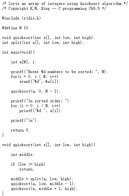 Solved /* Sorts an array of integers using Quicksort | Chegg.com