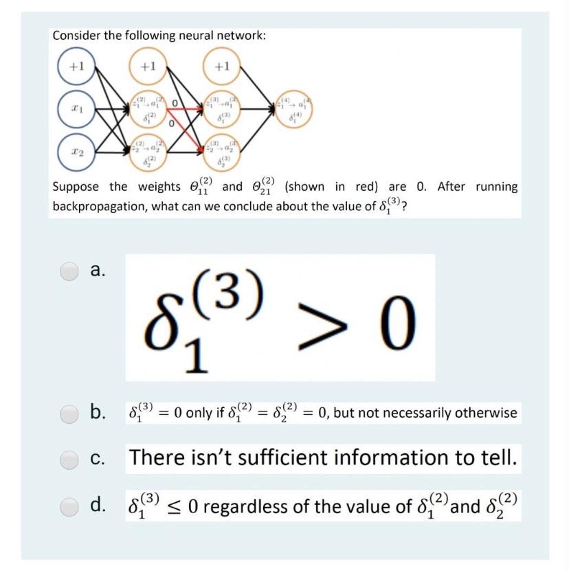 Solved Consider the following neural network: Suppose the | Chegg.com